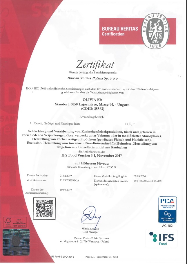 Our Certifications - Olivia